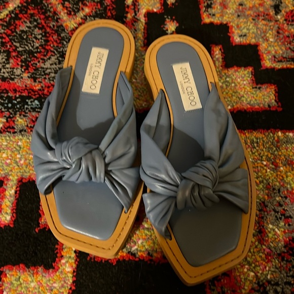 Jimmy Choo | Shoes | Jimmy Choo Blue Leather Slide Sandals | Poshmark